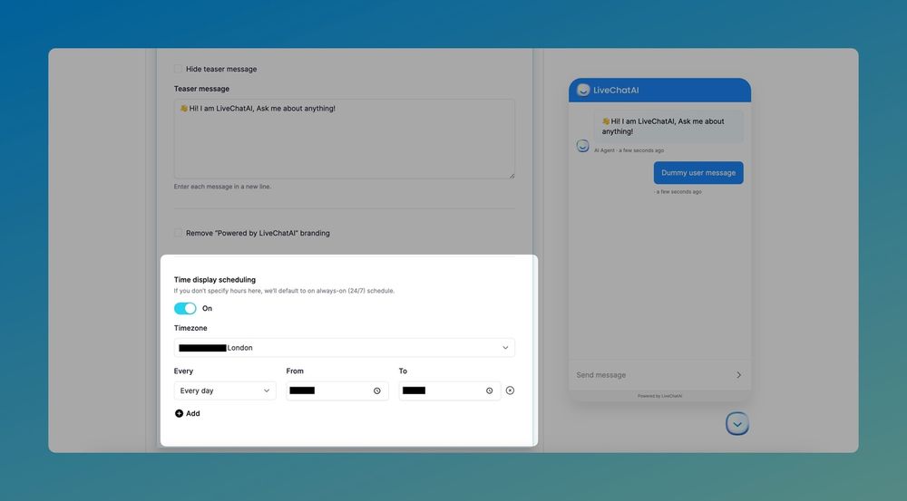 Manage Messenger Widget Time Display Scheduling on LiveChatAI