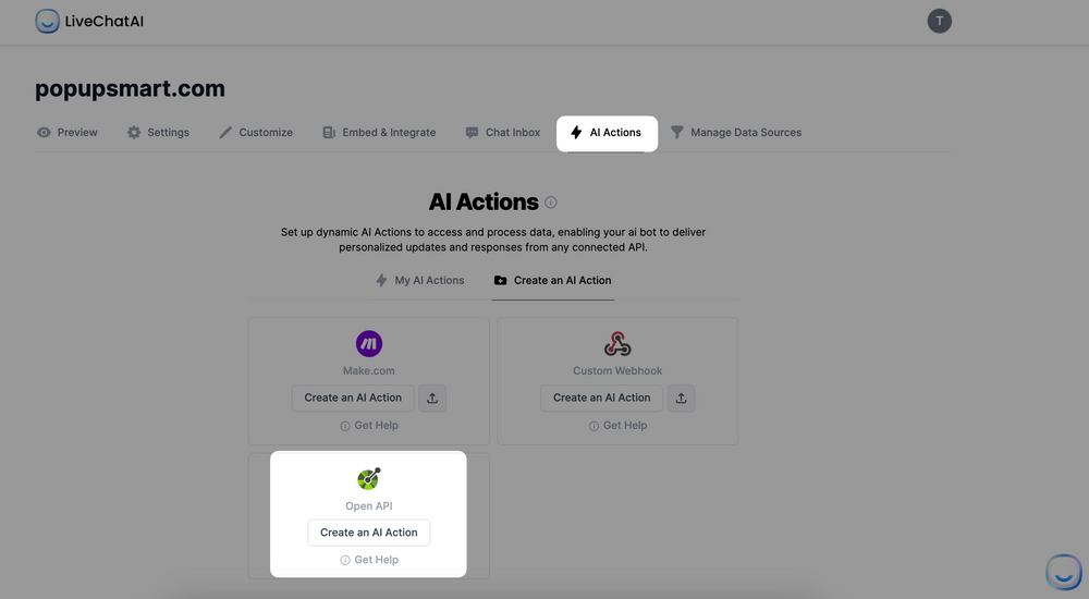 AI Actions with OpenAPI on LiveChatAI